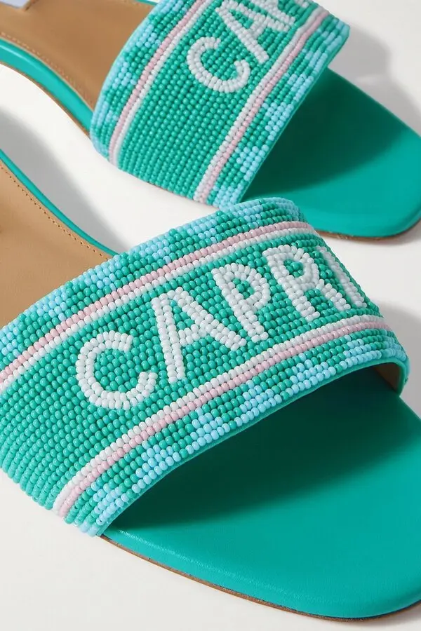 AQUAZZURA Capri Beaded Leather Slides