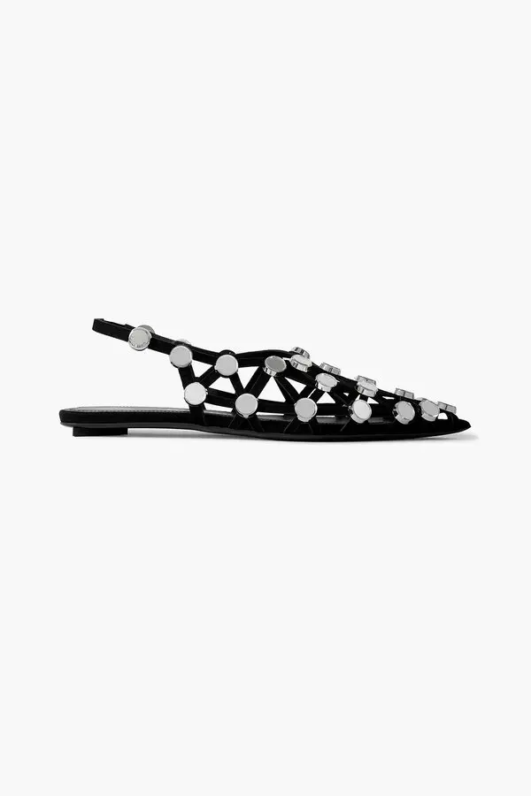 Attico Grid Studded Suede Slingback Point-toe Flats - Black
