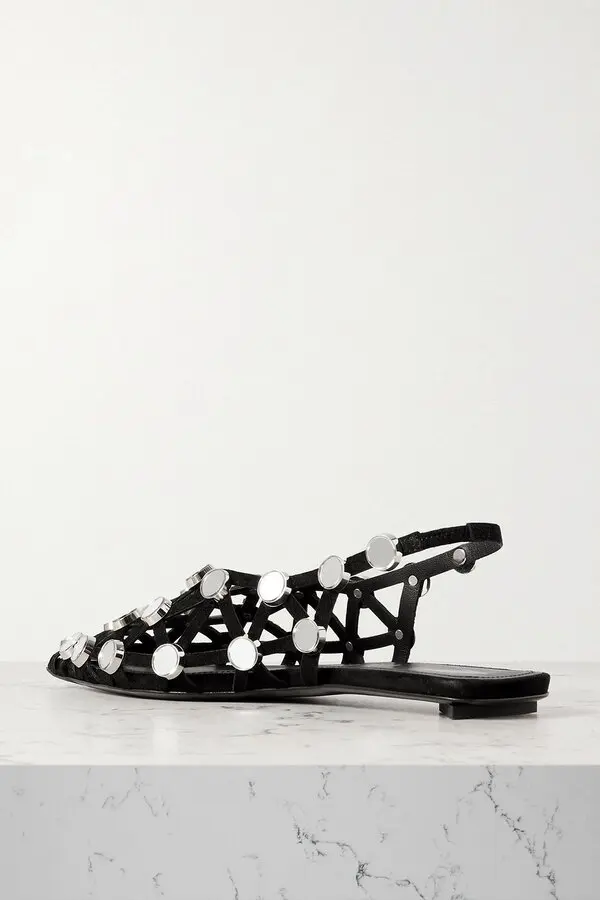 Attico Grid Studded Suede Slingback Point-toe Flats - Black