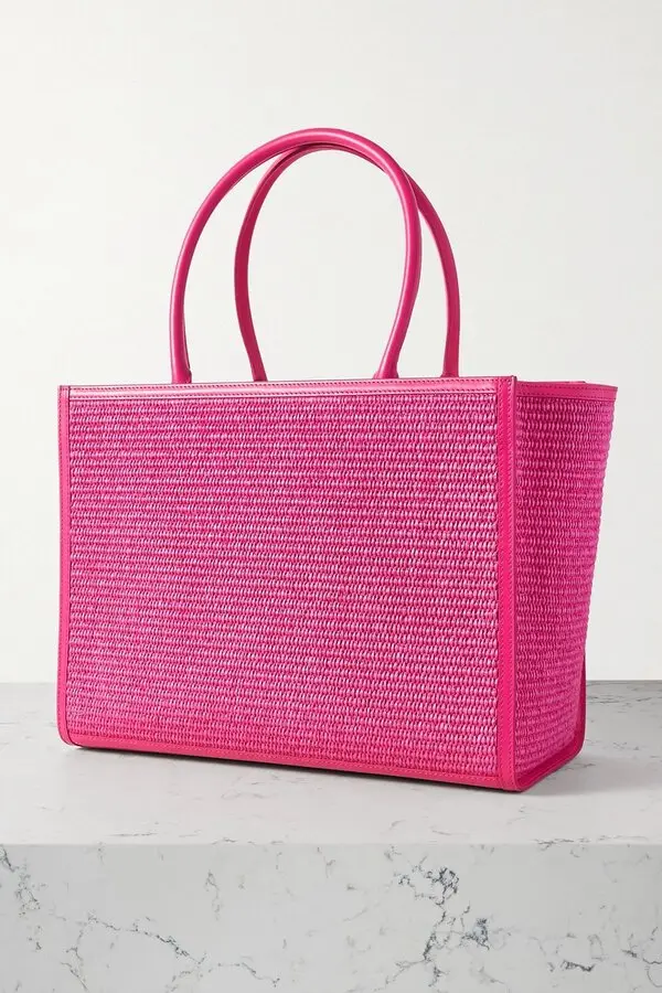AQUAZZURA St. Tropez" Beaded Raffia And Leather Tote