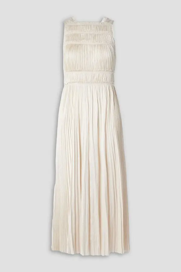Ulla Johnson Elle Paneled Plissé Satin Midi Dress