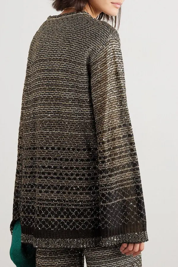 Missoni Sequined Striped Metallic Crochet-knit Sweater