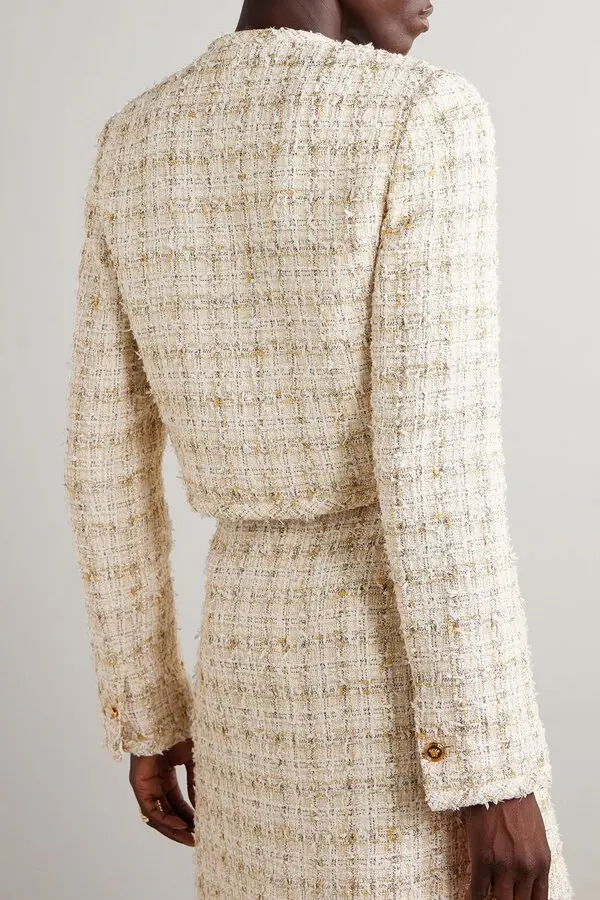 Versace Cropped Cotton-blend Tweed Jacket With Button Detailing