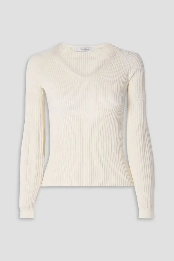 Max Mara Ribbed Cotton V-neck Sweater