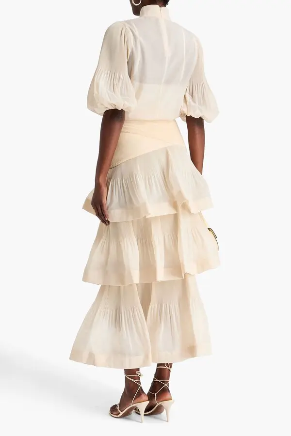 Zimmermann Pleated Organza Blouse With Puffed Sleeves