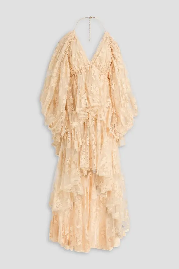 Zimmermann Cold-shoulder Ruffled Lace Maxi Dress - Cream