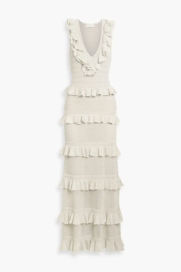 Zimmermann Metallic Pointelle-knit Ruffled Maxi Dress - Silver