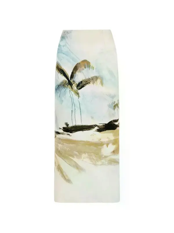 Oscar De La Renta Dominican Landscape Pencil Skirt - Neutrals