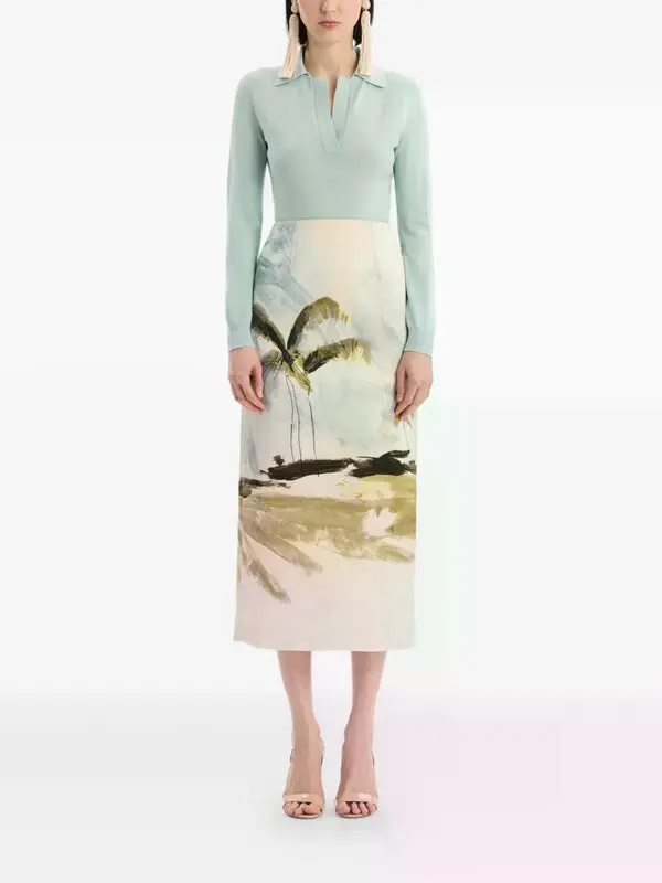 Oscar De La Renta Dominican Landscape Pencil Skirt