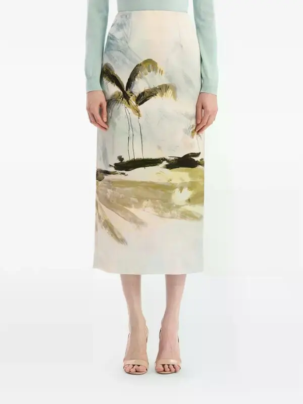 Oscar De La Renta Dominican Landscape Pencil Skirt
