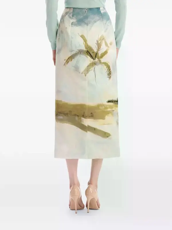 Oscar De La Renta Dominican Landscape Pencil Skirt