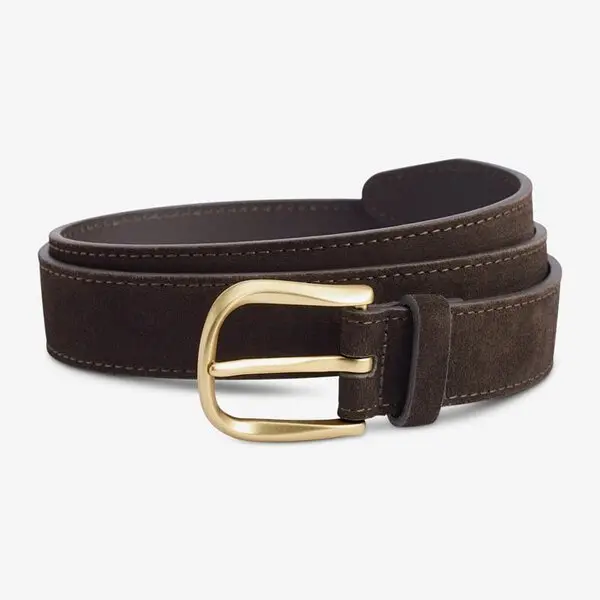 Allen Edmonds Center Street Suede Belt With Gold Tone Buckle - Brown