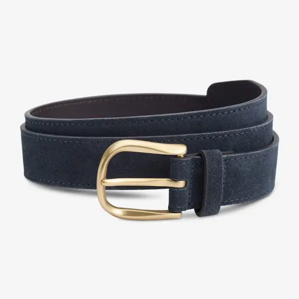 Allen Edmonds Suede Dress Belt With Brass Buckle - Navy