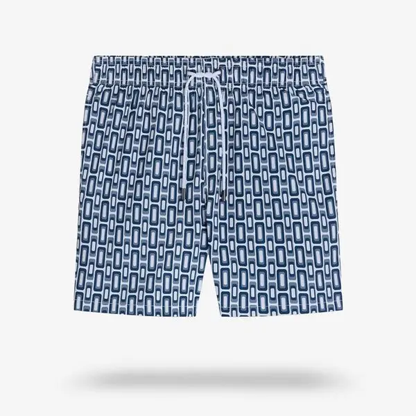 Allen Edmonds Bugatchi Geometric Tile Print Swim Trunks - Navy/white