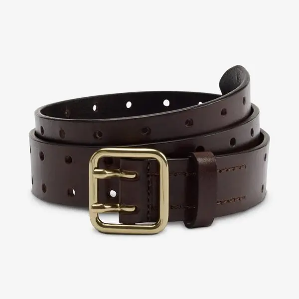 Allen Edmonds Leather Casual Belt With Double Prong Buckle - Brown Leather