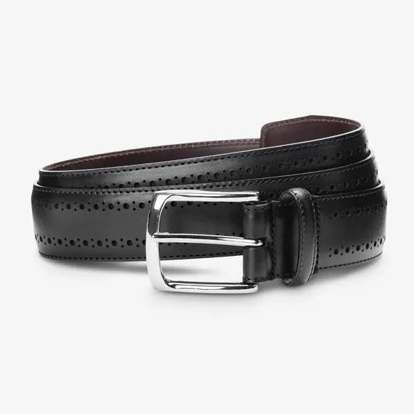 Allen Edmonds Manistee Leather Dress Belt With Brogue Detailing - Black Leather