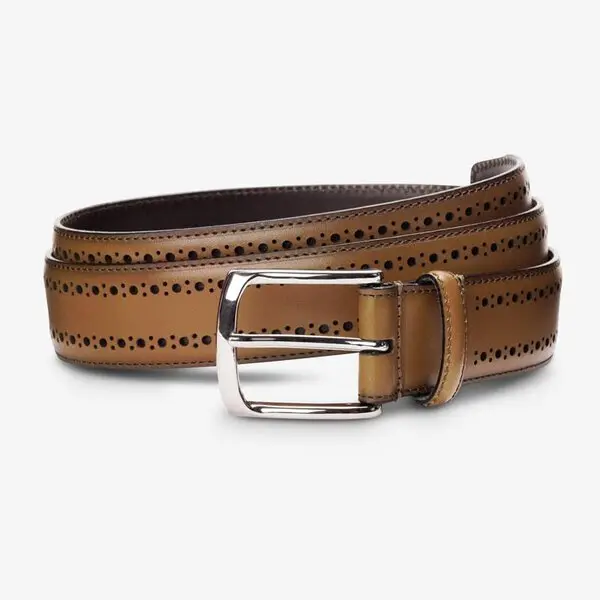 Allen Edmonds Manistee Leather Dress Belt With Brogue Detailing - Walnut Brown Leather
