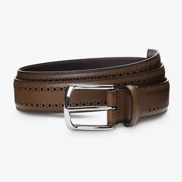 Allen Edmonds Leather Dress Belt With Brogue Detailing - Brown Leather