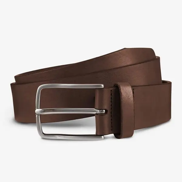 Allen Edmonds Broadway Avenue Wide Leather Belt With Silver Tone Buckle - Coffee Brown Leather