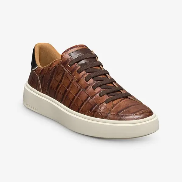 Allen Edmonds Oliver Slip-on Stretch-lace Sneakers In Embossed Croc Leather - Chestnut Embossed Croc Leather