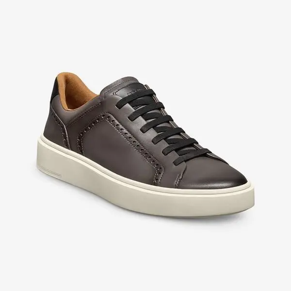Allen Edmonds Oliver Brogue Detail Leather Low Top Sneakers - Grey Leather
