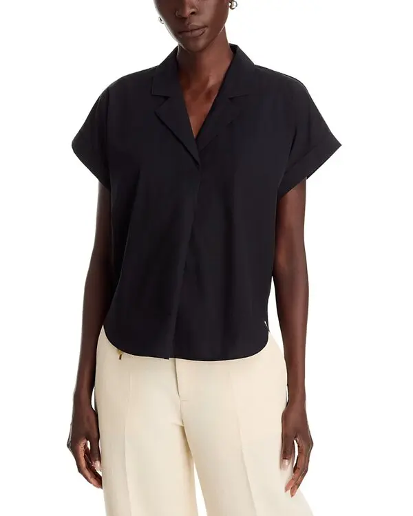 Eileen Fisher Notched Collar Cotton Top - Black