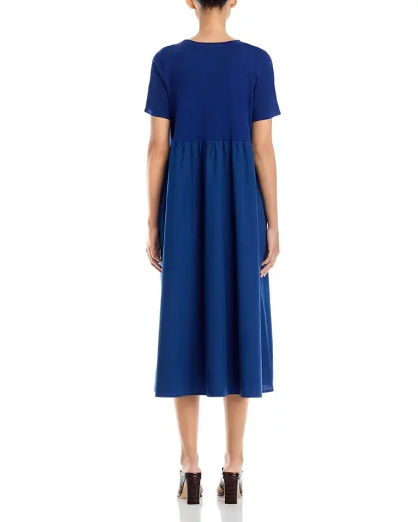 Eileen Fisher Short Sleeve Gathered Midi Dress - Deep Dive
