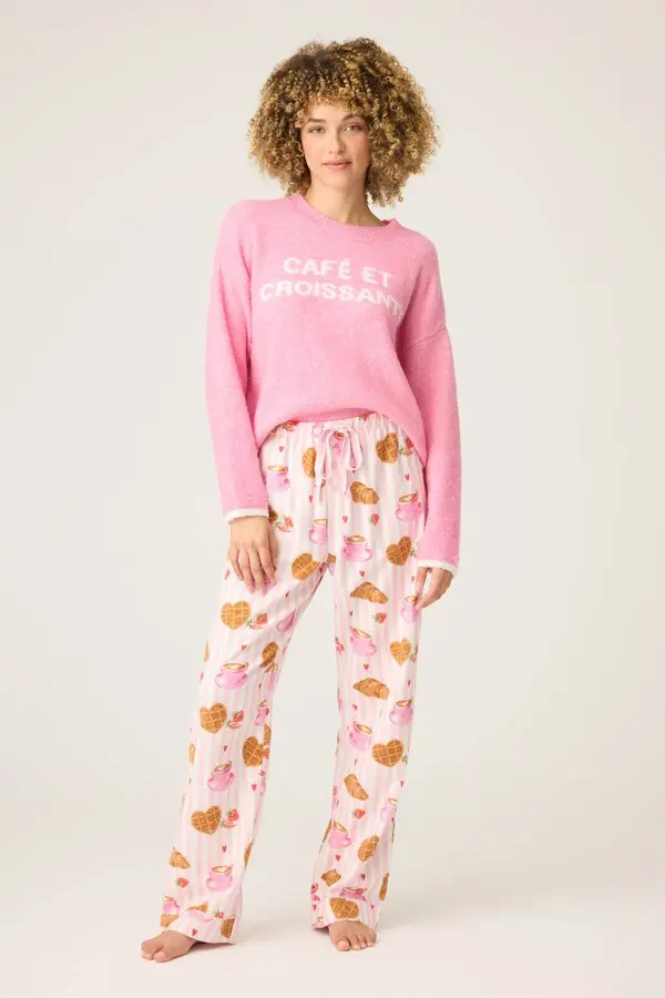 PJ Salvage Cotton Brunch Club Print Flannel Pants
