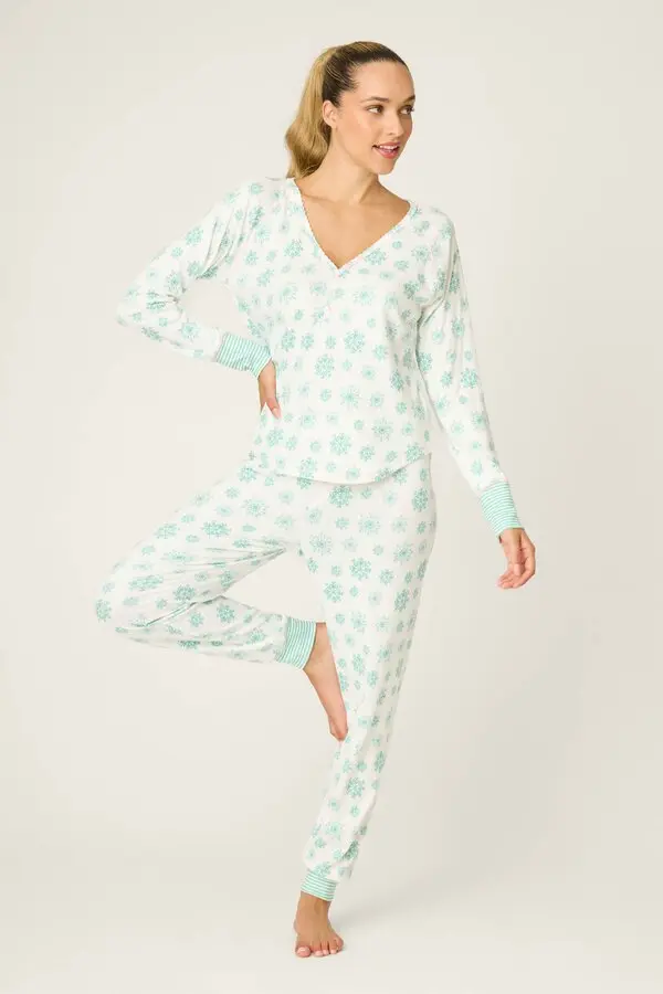 PJ Salvage Snowflake Print Pointelle Henley Top