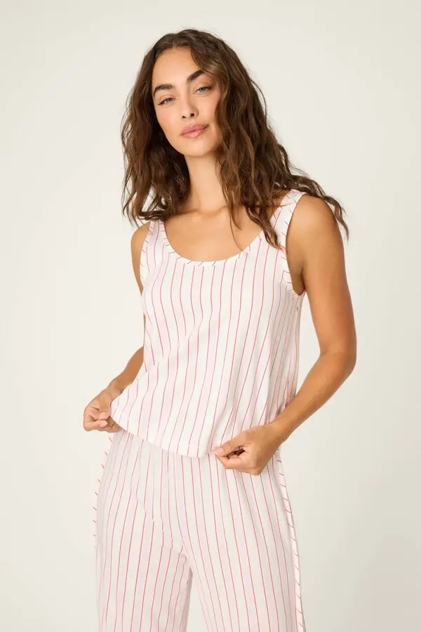 PJ Salvage Super-soft Cotton Feeling Loved Striped Tank - Ivory