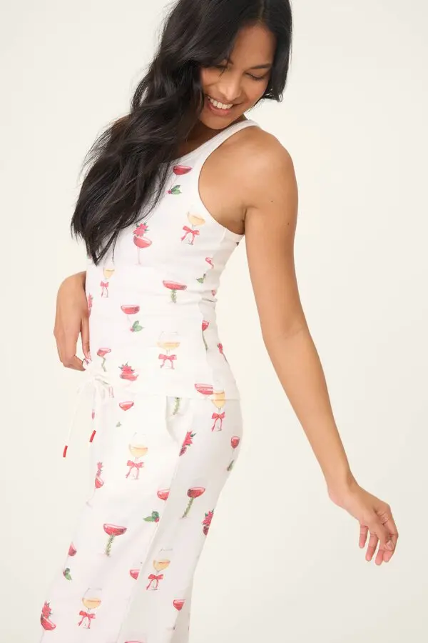 PJ Salvage Holiday Wine Print Racerback Tank