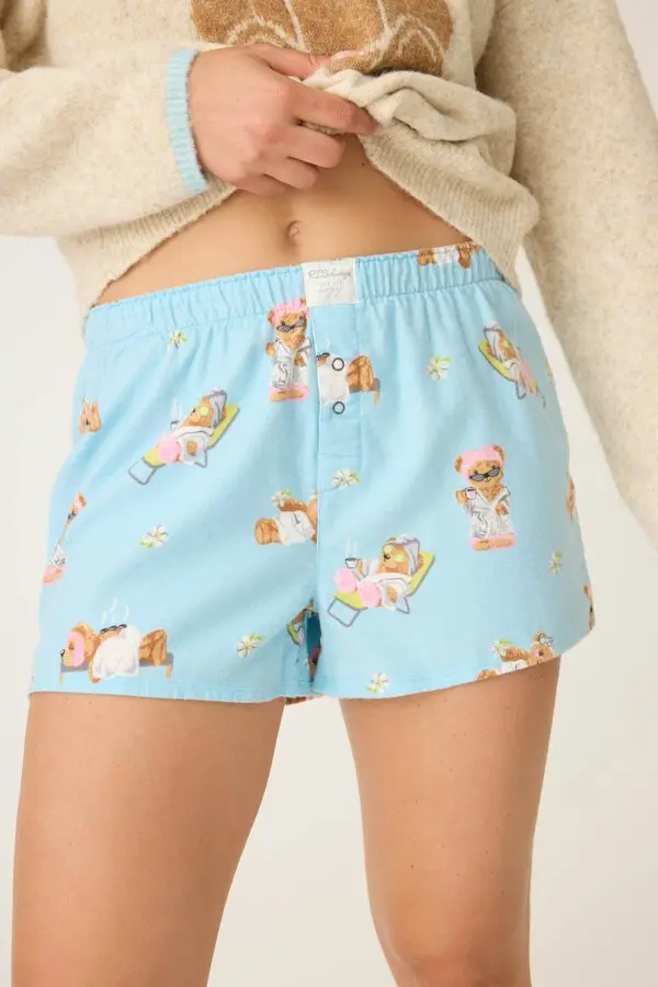 PJ Salvage Bear Print Flannel Shorts