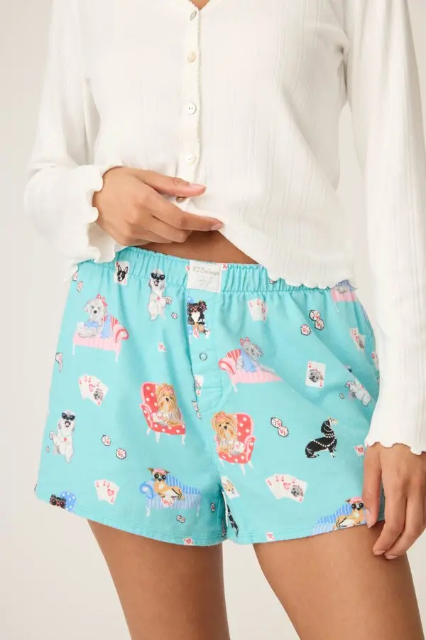 PJ Salvage Cotton Dog Print Flannel Shorts
