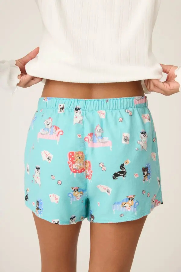 PJ Salvage Cotton Dog Print Flannel Shorts