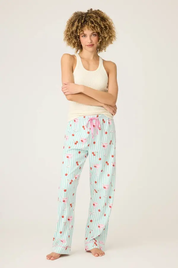 PJ Salvage Cotton Cherry Print Flannel Lounge Pants
