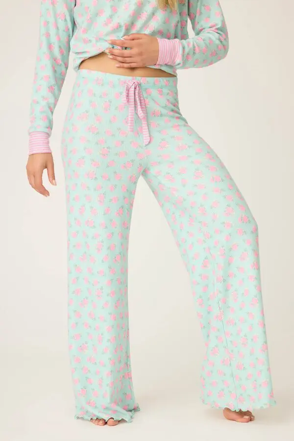 PJ Salvage Secret Garden Floral Wide Leg Pants - Light Mint
