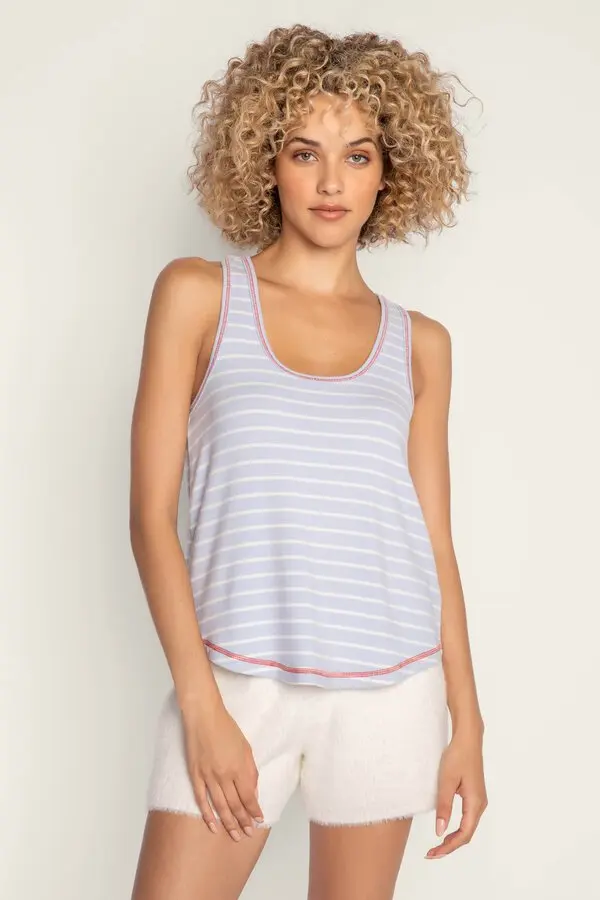 PJ Salvage Striped Racerback Tank With Heart Embroidery