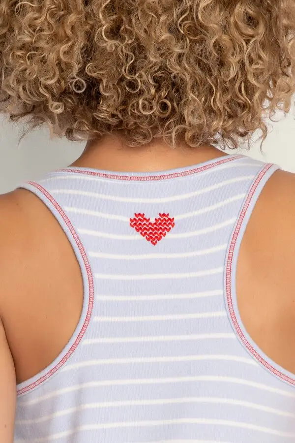 PJ Salvage Striped Racerback Tank With Heart Embroidery