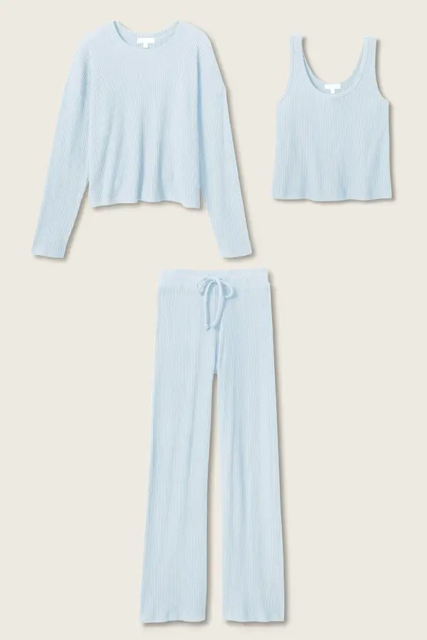 PJ Salvage 3-piece Luxe Ribbed Pajama Set - Celestial