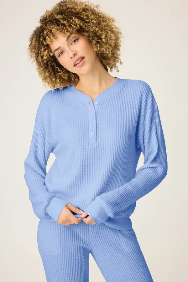 PJ Salvage Morning Waffles Thermal Knit Henley - Peri