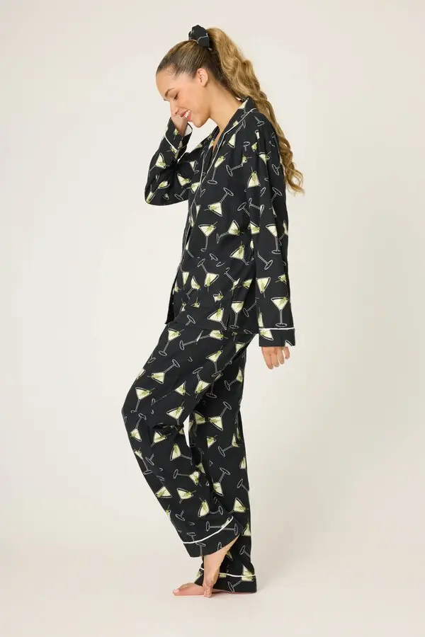 PJ Salvage Super-soft Cotton Merrier With A Martini 3-piece Flannel Pajama Set