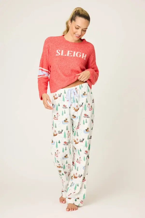 PJ Salvage Super-soft Cotton Sleigh All Day Winter Print Flannel Pant