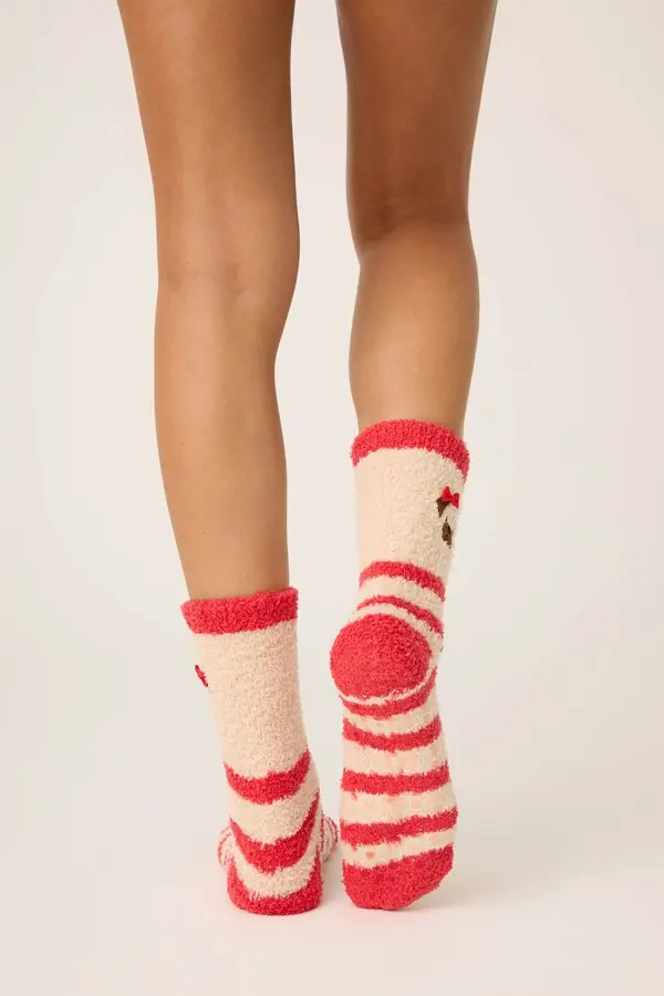 PJ Salvage Striped Dog Fuzzy Crew Socks