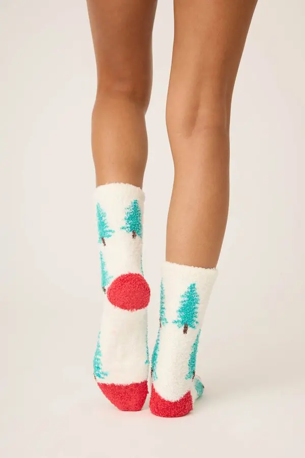 PJ Salvage Winter Tree Fuzzy Crew Socks