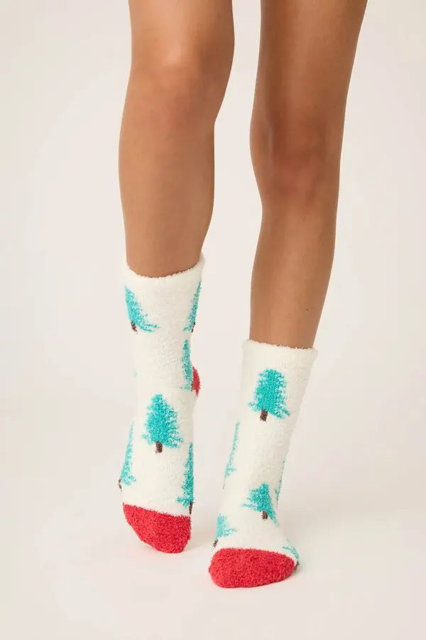 PJ Salvage Winter Tree Fuzzy Crew Socks