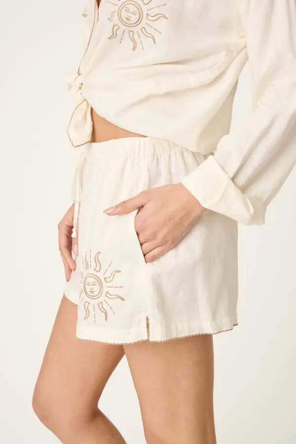 PJ Salvage Embroidered Linen Blend Shorts