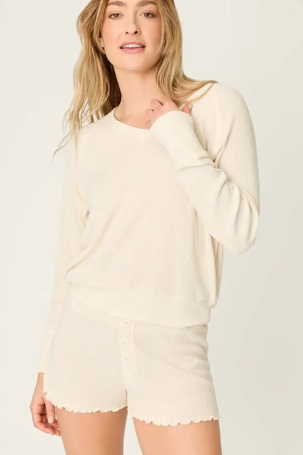 PJ Salvage Textured Essentials Short Long Sleeve Lounge Pajama Set