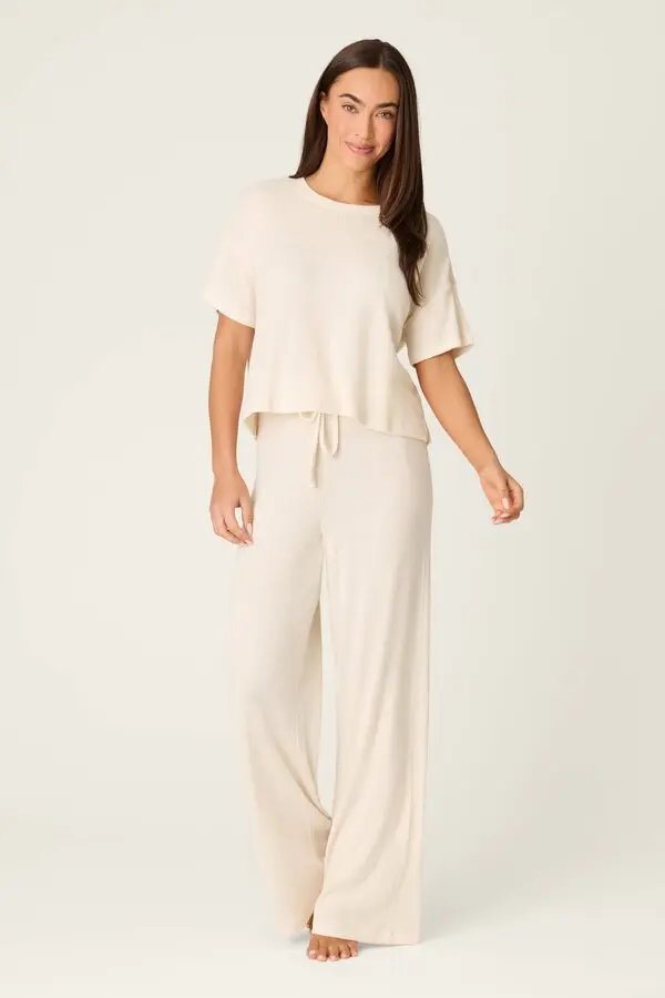 PJ Salvage Textured Essentials Long Lounge Pajama Set - Stone