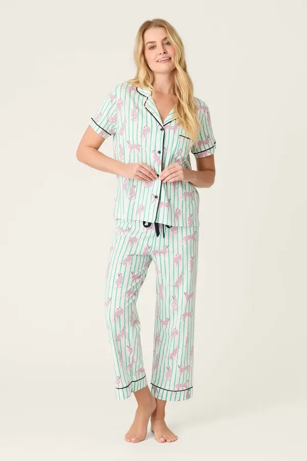 PJ Salvage Whimsy Cool Cat Cropped Pajama Set - Mint