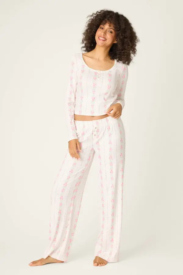 PJ Salvage Floral Print Double Brushed Pointelle Pajama Pants